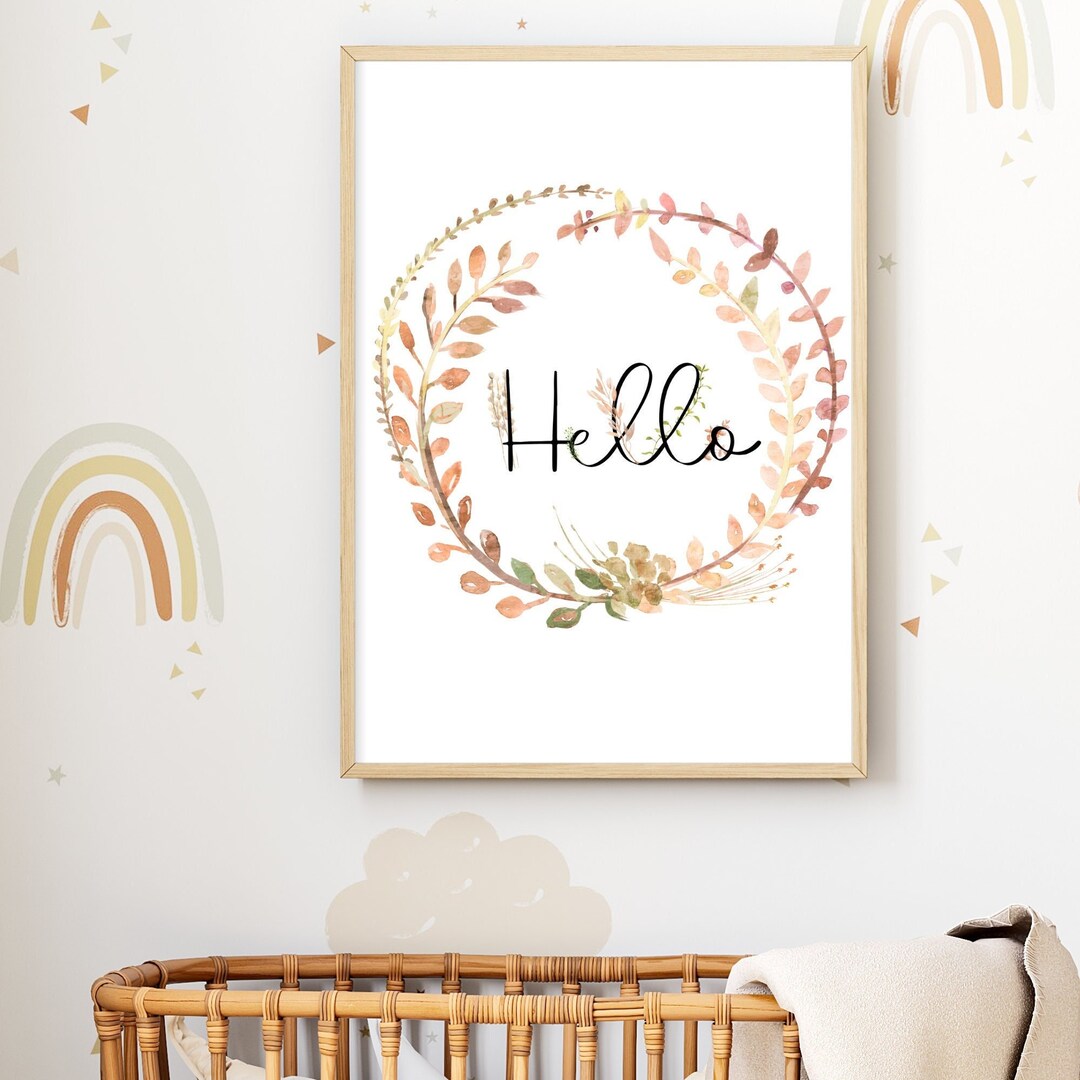 PRINTABLE Watercolor Floral "hello" Nursery Print - Instant Download ...