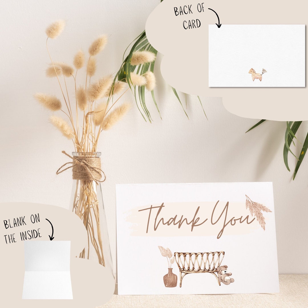 EDITABLE Neutral Boho Thank You Card Template, Boho Theme Printable ...