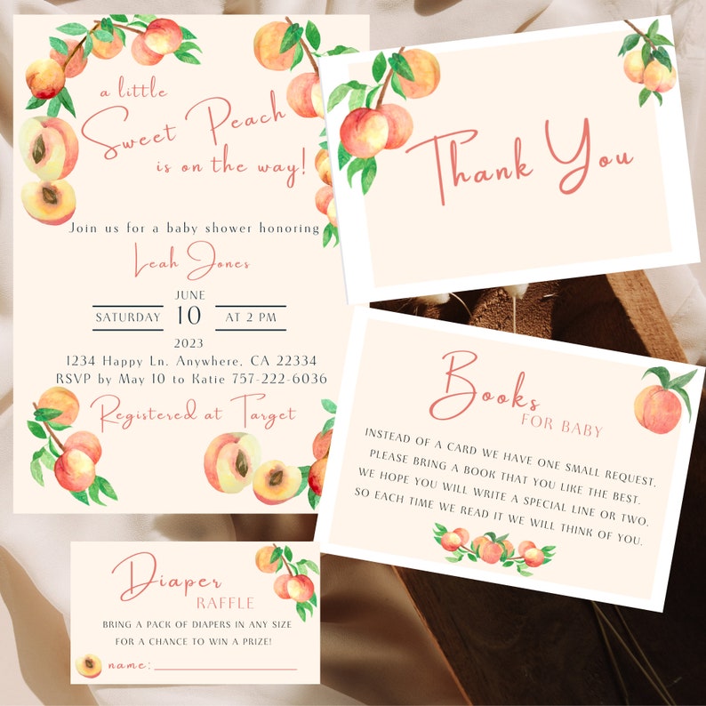 EDITABLE Peach Baby Shower Invitation Template Set - Instant Download ...