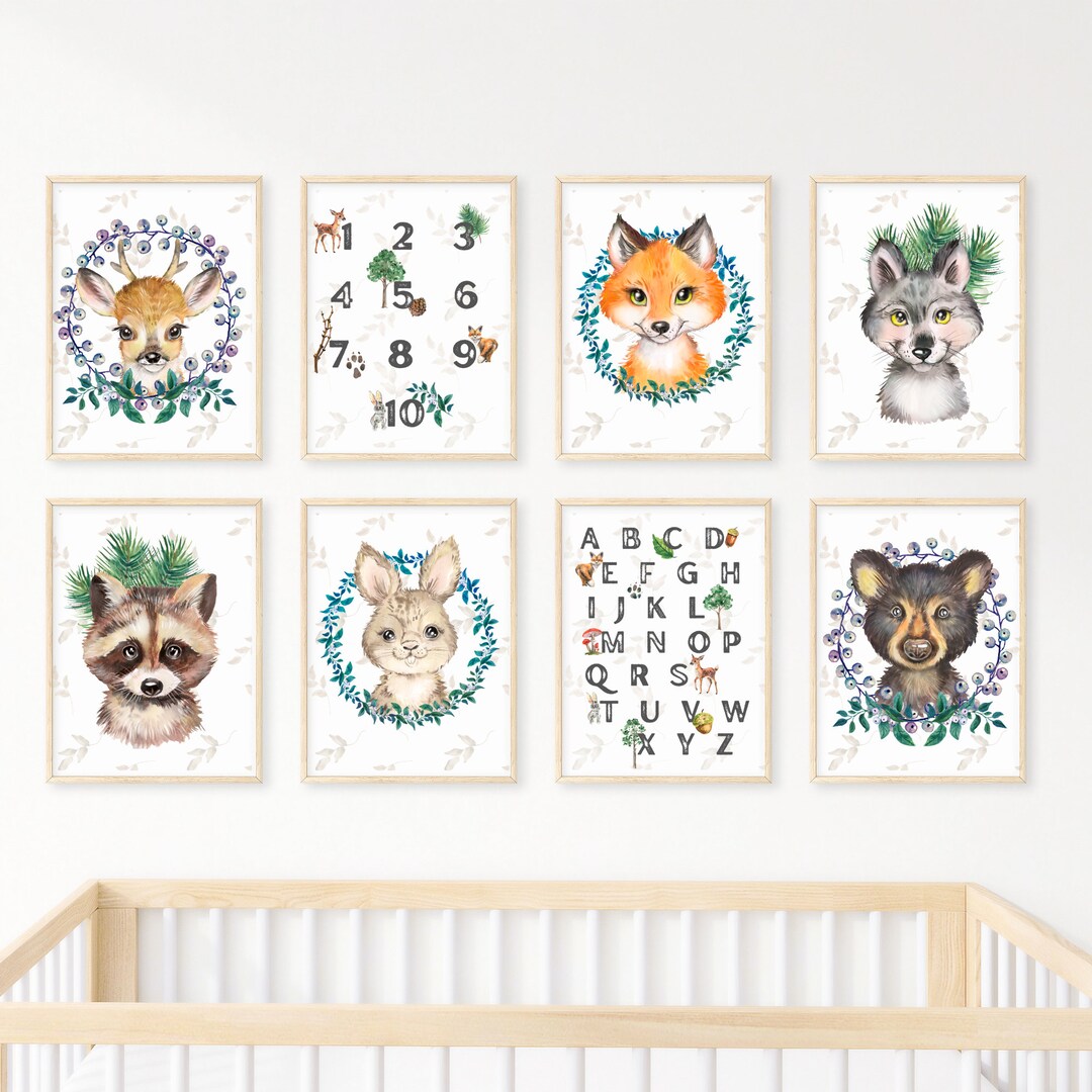 PRINTABLE Set of 8 Watercolor Woodland Animals Nursery Wall Art ...