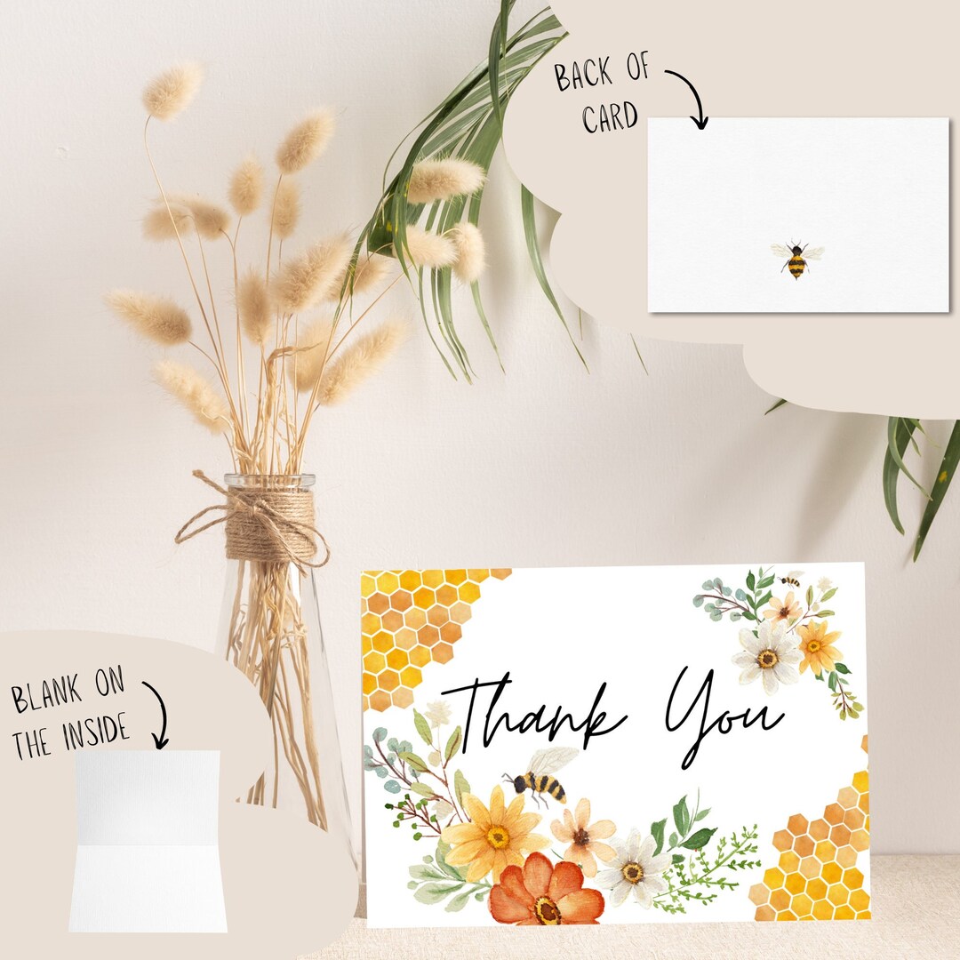 EDITABLE Floral Bees Thank You Card Template, Bees Theme Printables ...
