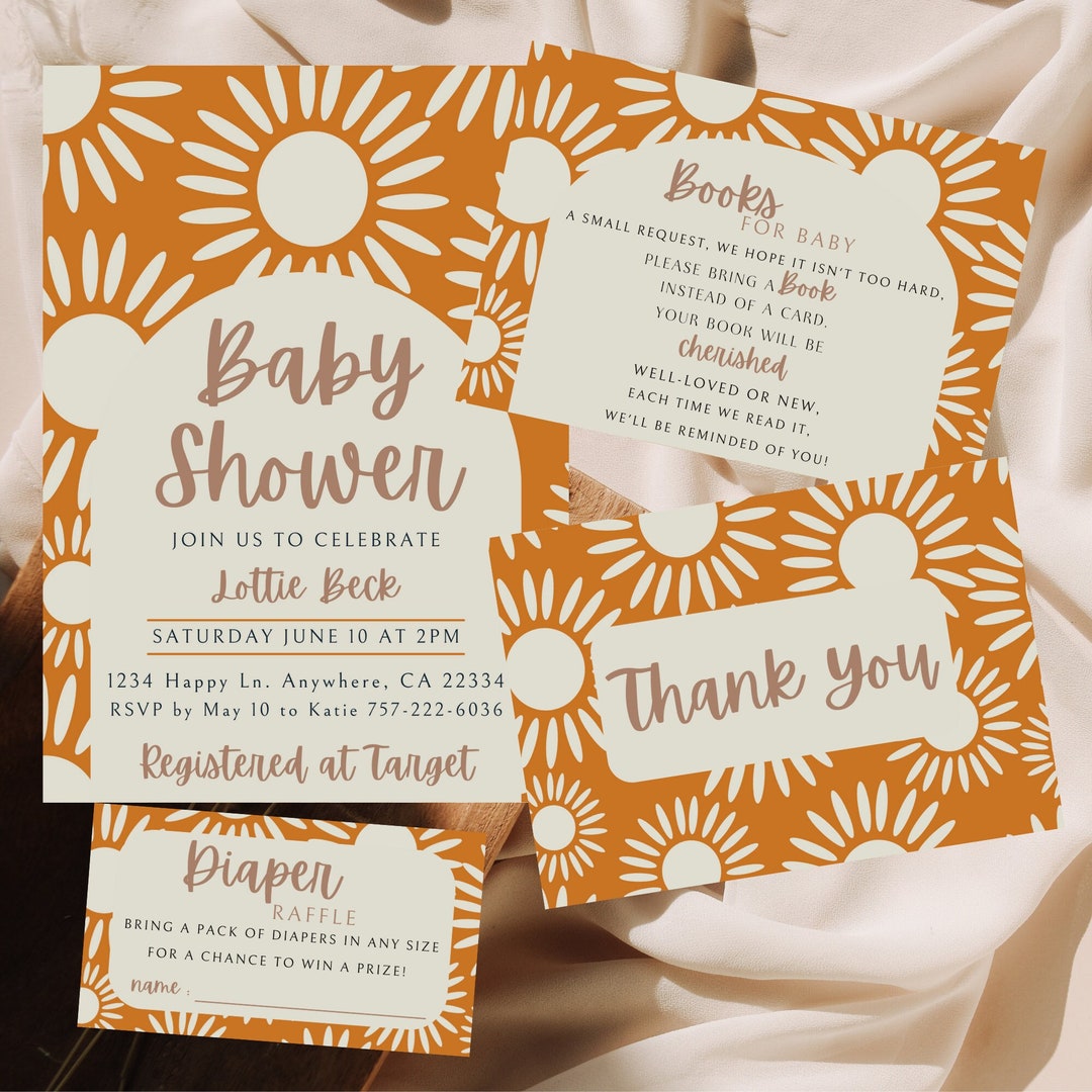 EDITABLE Boho Suns Baby Shower Invitation Template Set, Suns Theme Baby ...