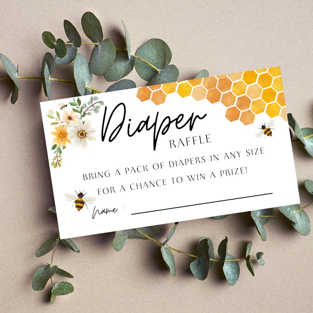 EDITABLE Floral Bees Diaper Raffle Card Template, Bees Theme Baby ...