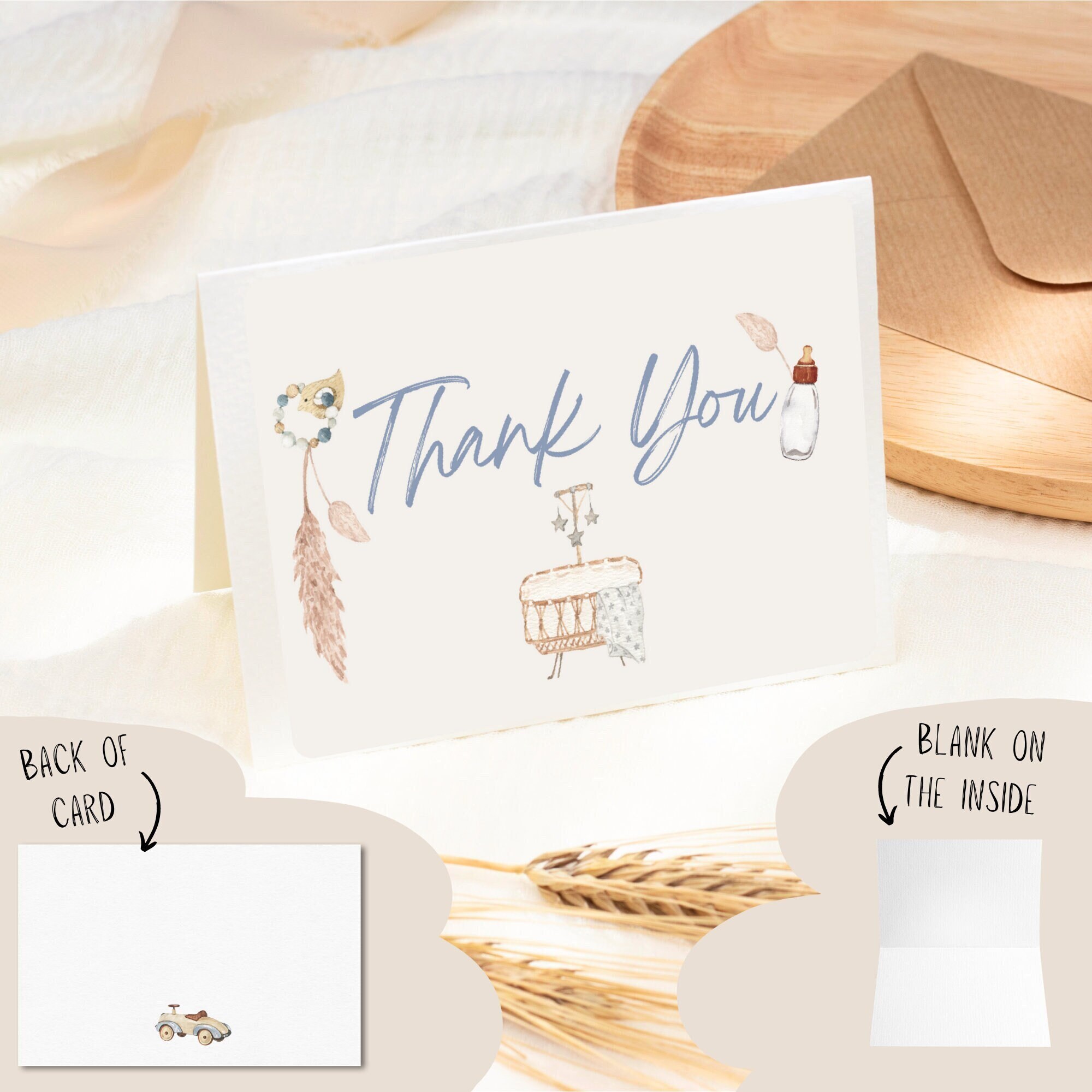 EDITABLE Boho Boy Thank You Card Template, Boho Theme Printables ...