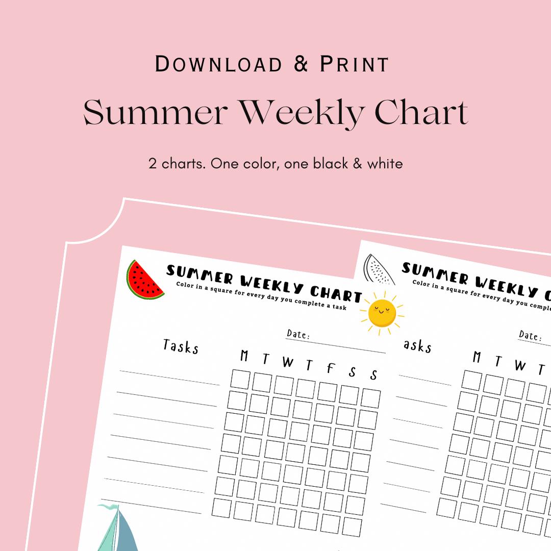Summer Weekly Chart | Practice Chart | Summer - Etsy