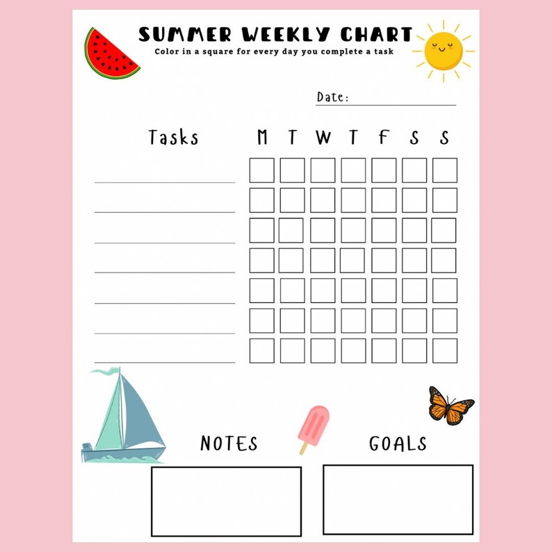 Summer Weekly Chart | Practice Chart | Summer - Etsy