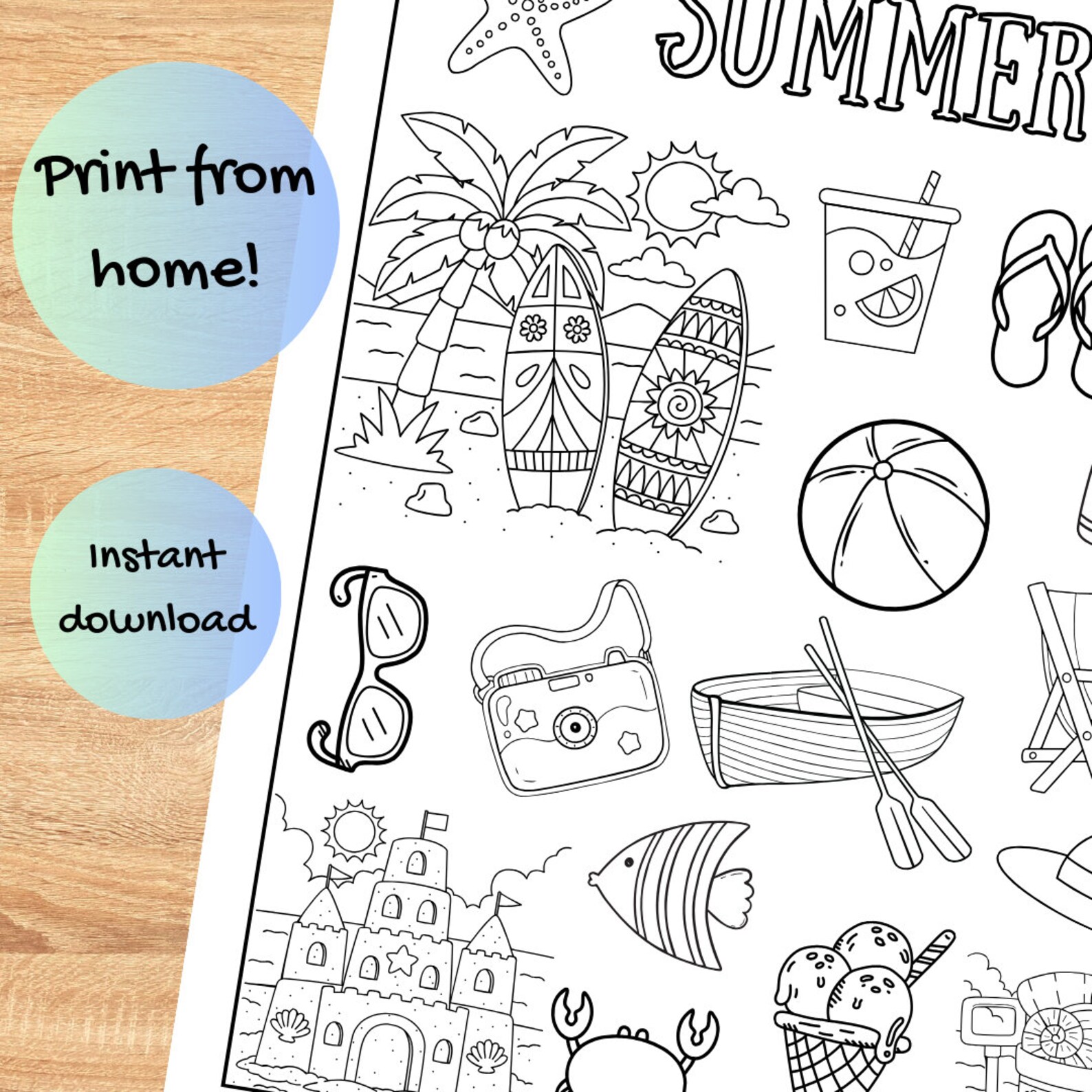 Summer Coloring Page | Summer | Coloring | Kids Coloring | Fun Summer | Printable - Etsy