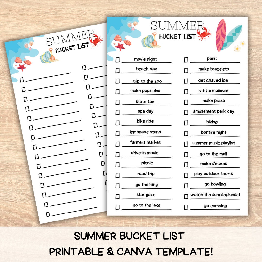 Summer Bucket List Printable, Summer Break Bucket List, Summer Bucket ...