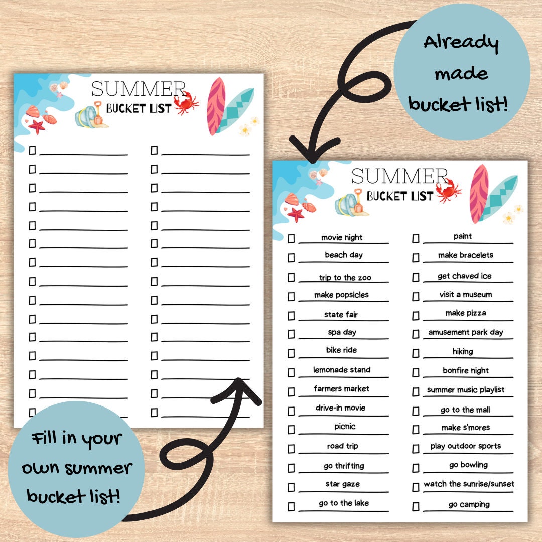 Summer Bucket List Printable, Summer Break Bucket List, Summer Bucket ...