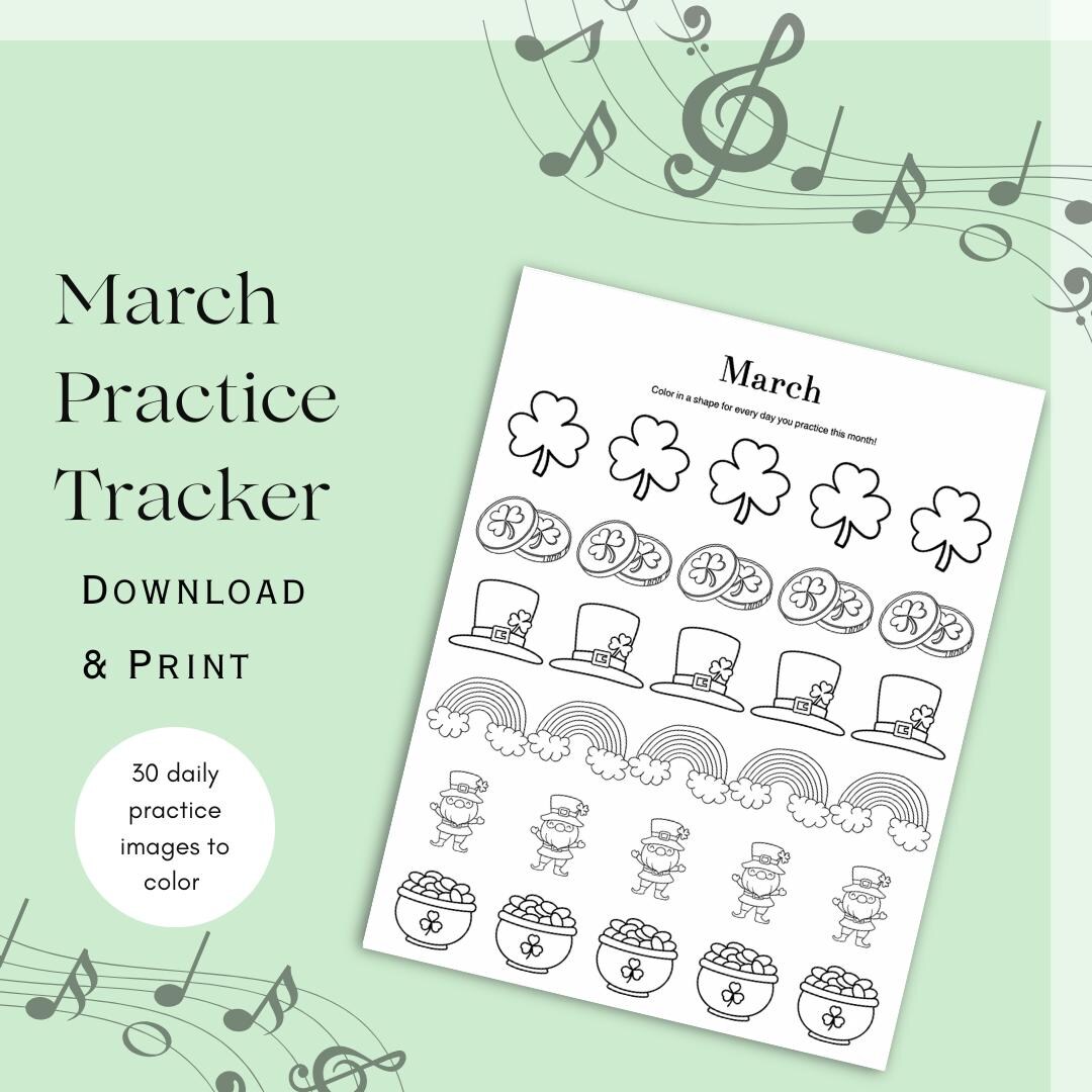 March Practice Tracker | January Chart | Music Tracker | Practice Chart ...