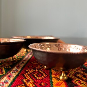 Hammered Copper Bowl With Legs (set of 3) Oxidized Copper, Utility Bowl ...