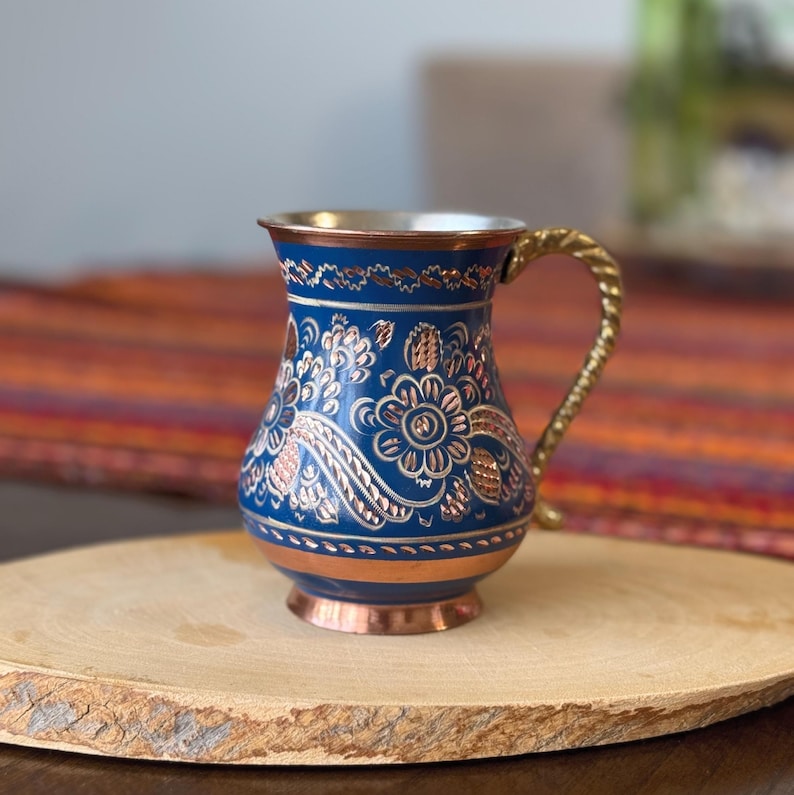 Copper Mug, Moscow Mule, Engraved Hand Painted Copper Mug, Tin Lining ...
