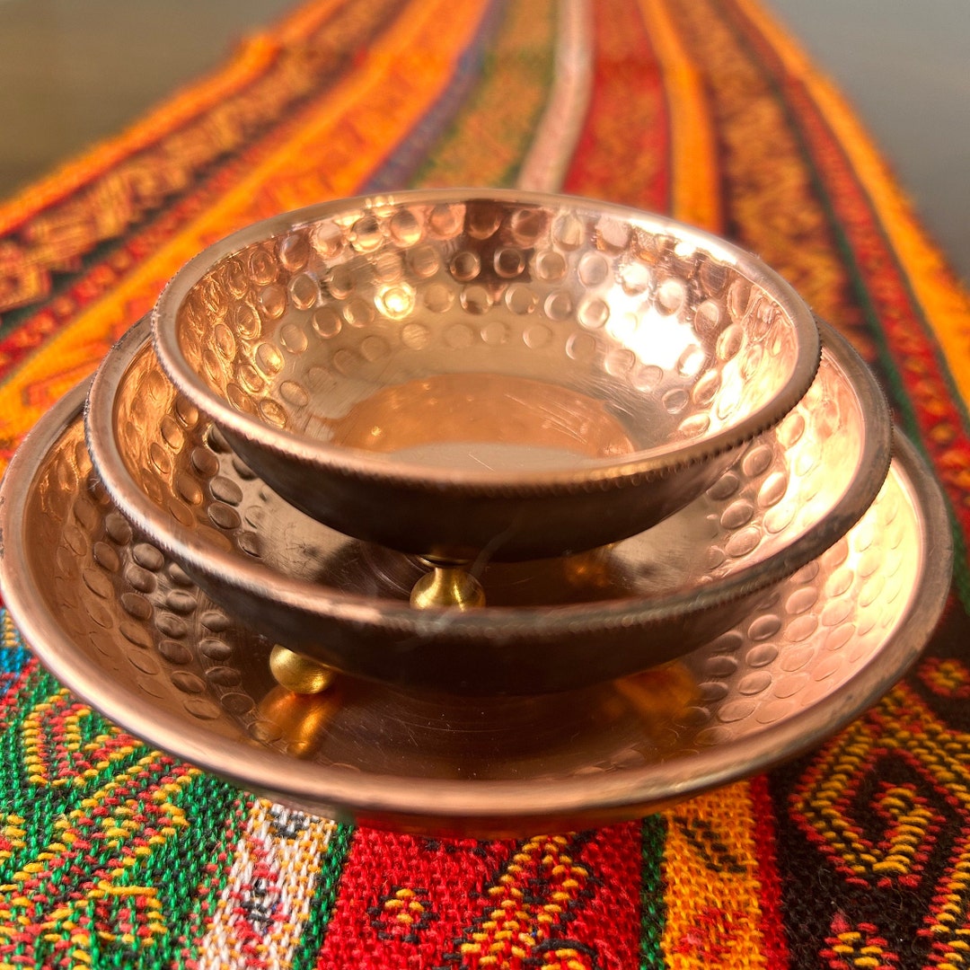 Hammered Copper Bowl With Legs (set of 3) Oxidized Copper, Utility Bowl ...