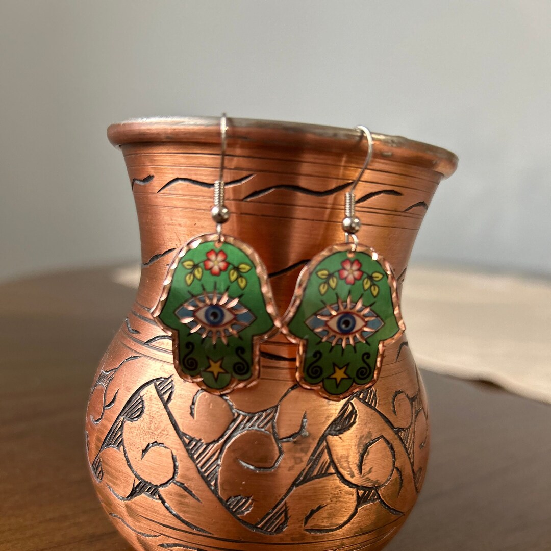 Handmade Copper Evil Eye Earrings: Colorful Jewelry - Etsy