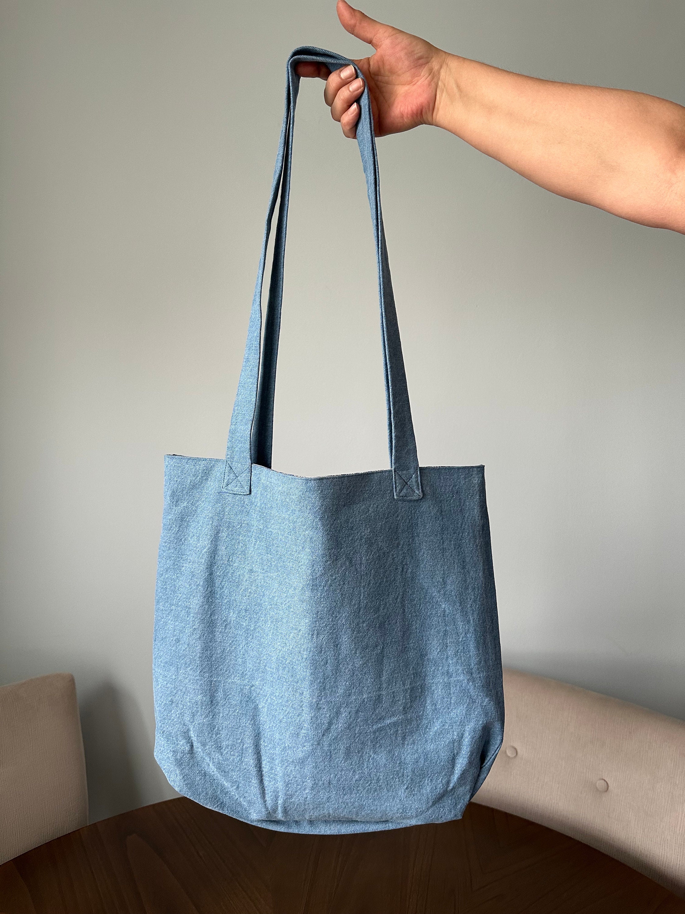 Denim Tote Bag, Tote Bag, Shoulder Bag, Crochet Bag, Handmade Bag ...