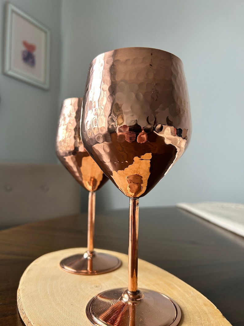 Copper Wine Glasses, Engraved / Hammered Copper, Handmade Copper, 7th ...