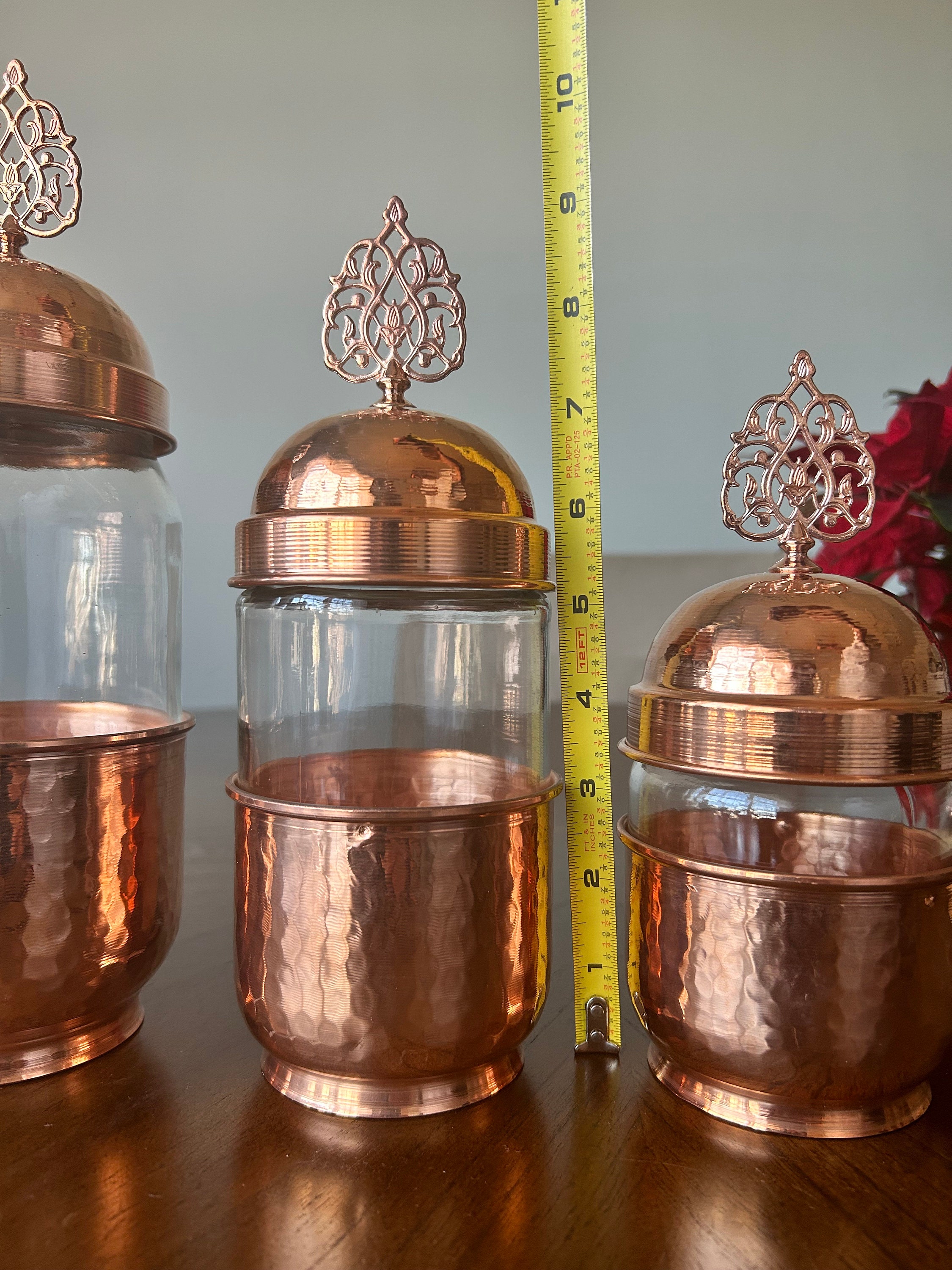 Set of 3 Copper Container / Glass Jar Copper Cruet Spice Jar - Etsy UK