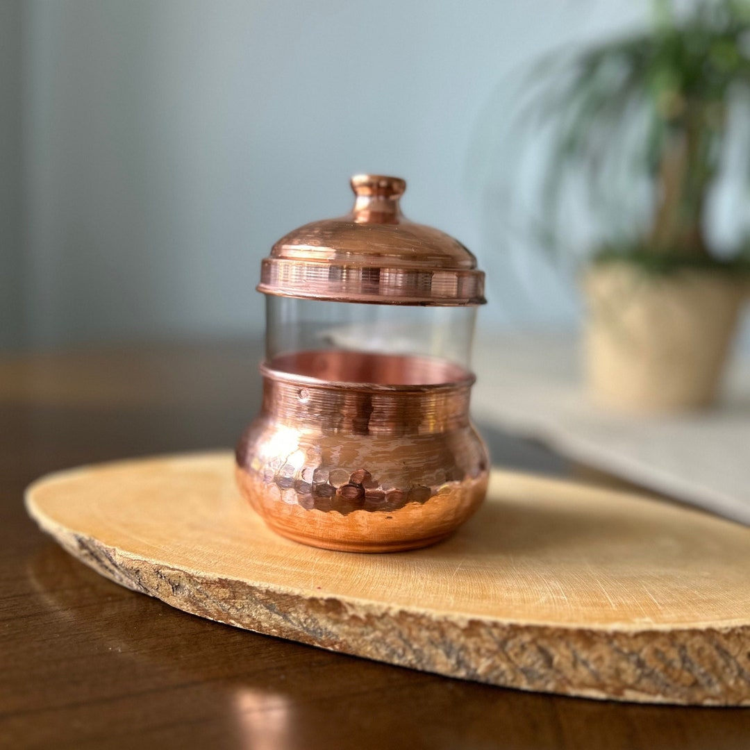 Copper Glass Jar, Copper Container, Copper Cruet, Spice Jar, Handmade ...