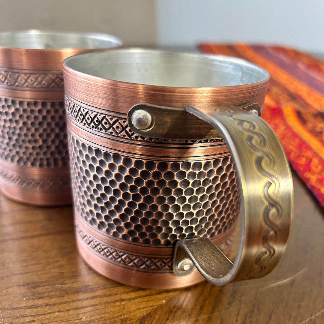 Copper Mug, Hammered Engraved Handmade, Tinned Copper Beverage, Moscow ...