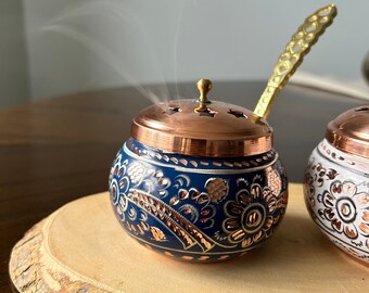Hammered Copper Censer, Copper Incense Holder, Incense Burner With Wood ...