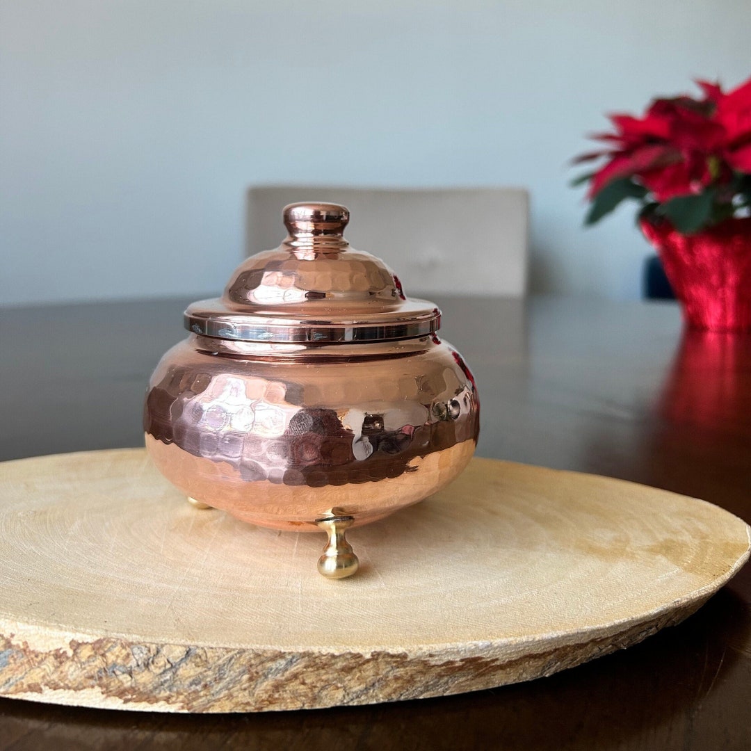Hammered Copper Bowl With Lid, Candy Bowl, Sugar Bowl, Handmade, Home ...