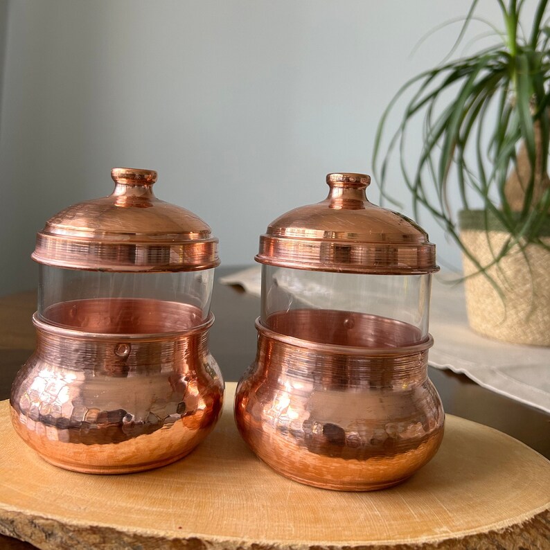Copper Glass Jar, Copper Container, Copper Cruet, Spice Jar, Handmade ...