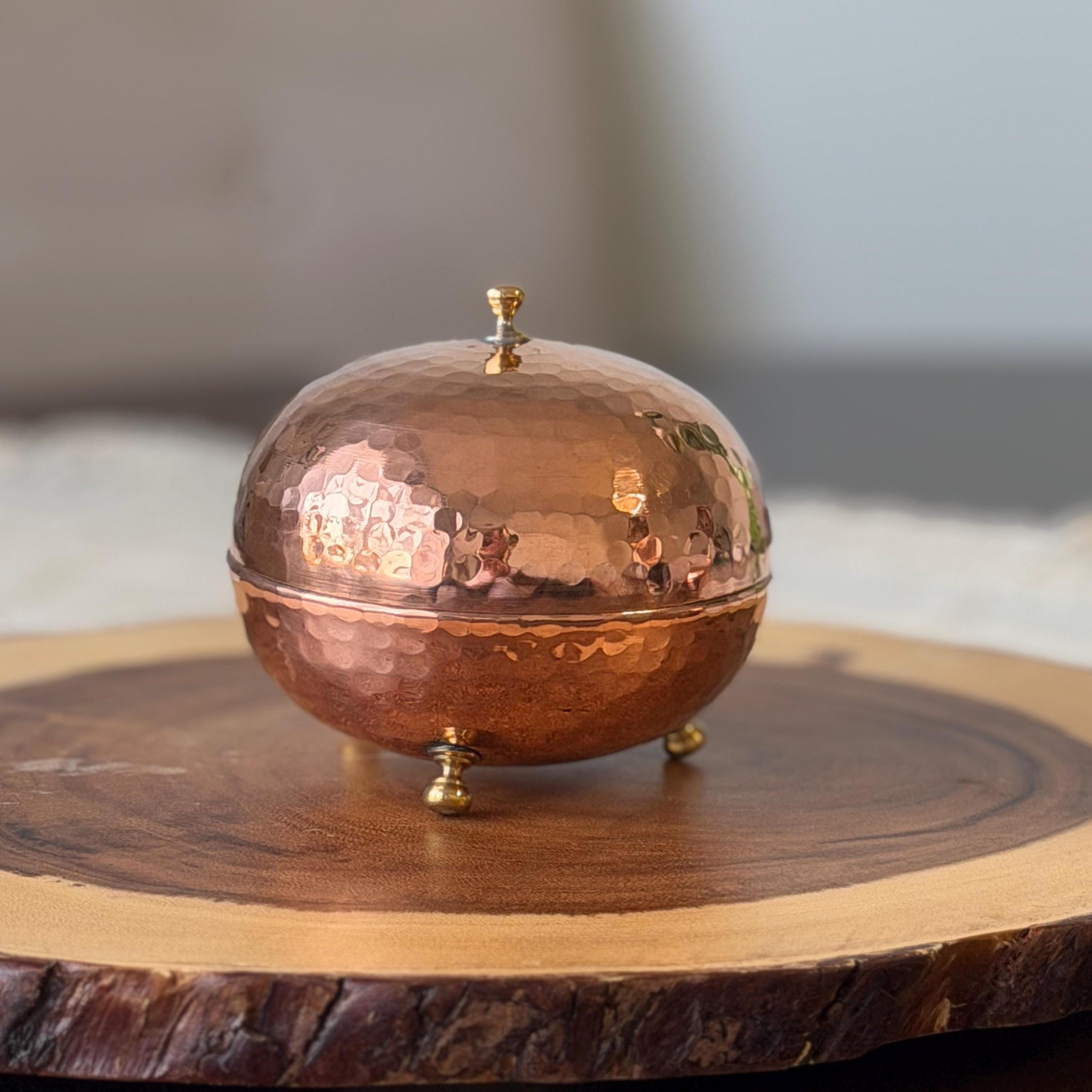Hammered Copper Bowl With Brass Lid, Handmade Anniversary Gift, Home ...