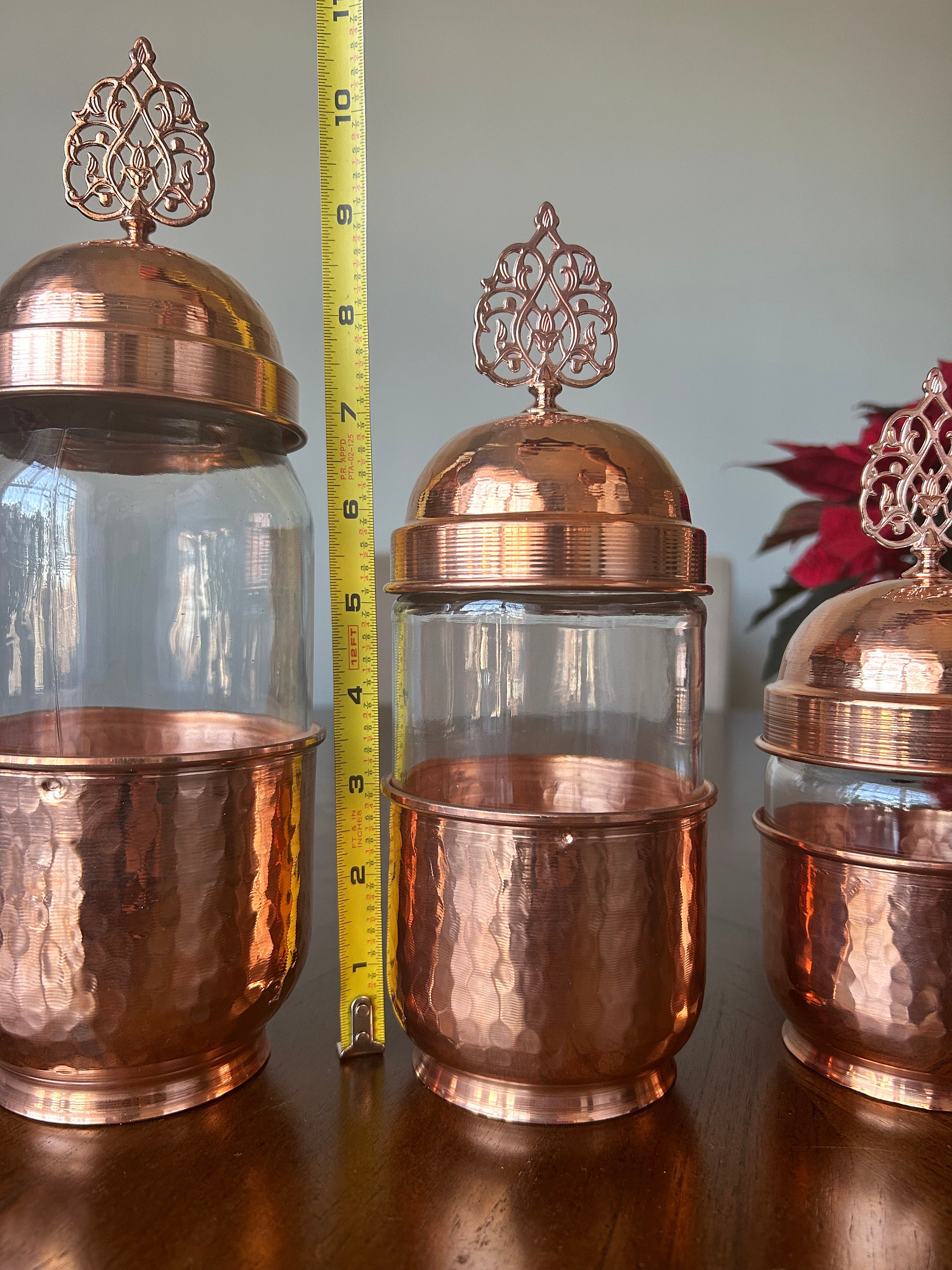 Set of 3 Copper Container / Glass Jar Copper Cruet Spice Jar - Etsy UK