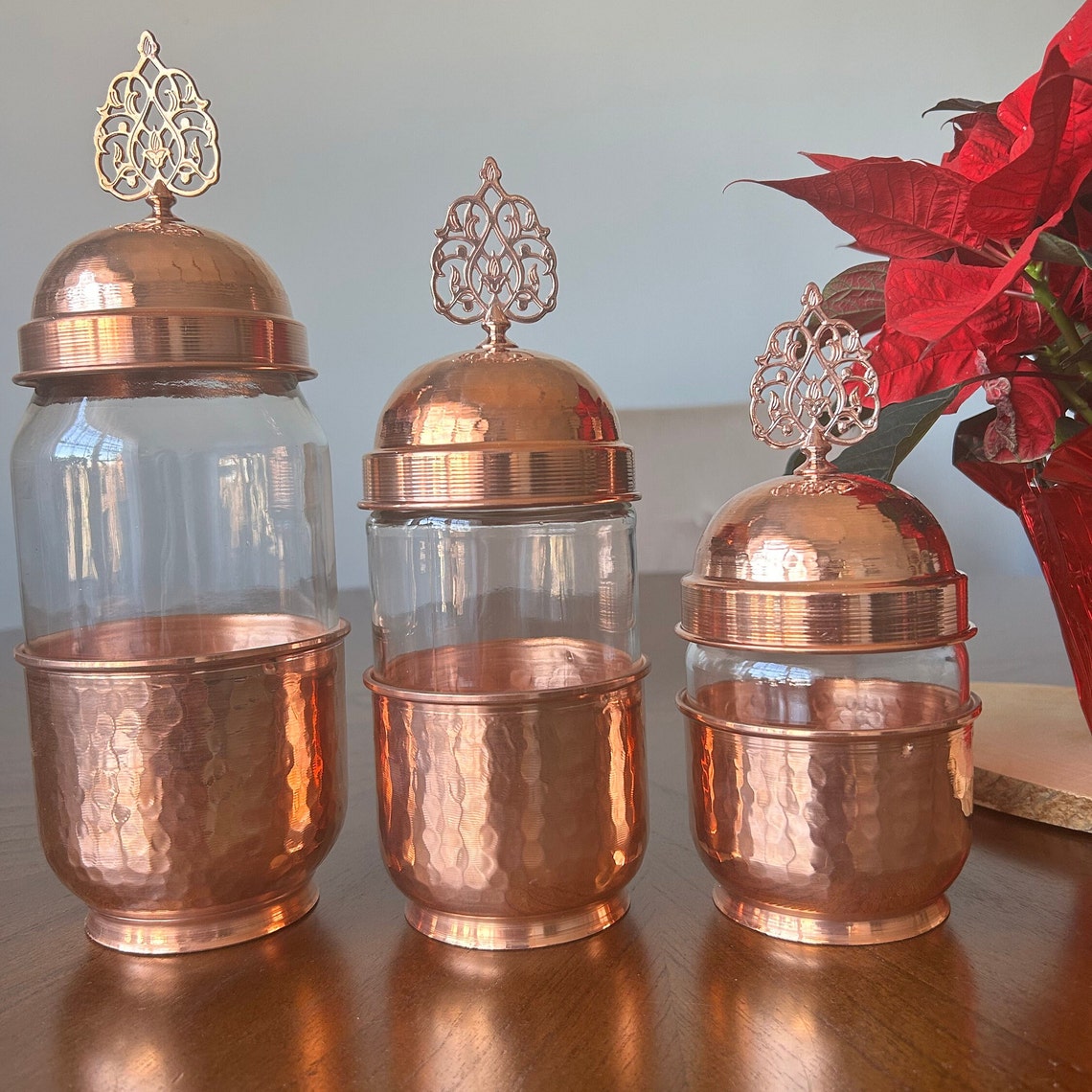 Set of 3 Copper Container / Glass Jar Copper Cruet Spice Jar - Etsy UK
