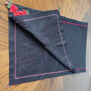 Linen Table Runner With Rose Applique, Handmade, Rose Design, Black ...