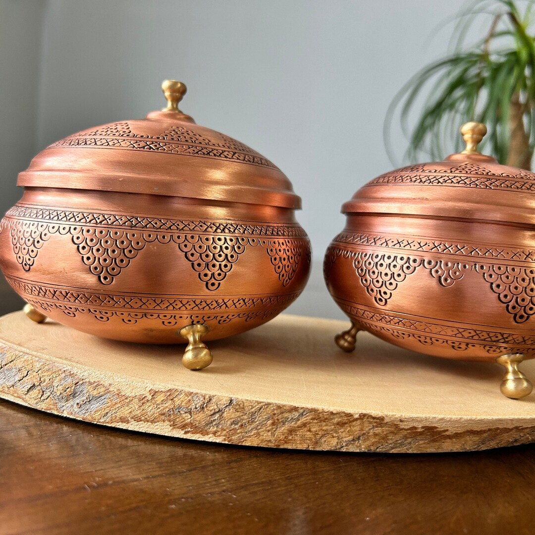 Hammered and Inlaid Copper Bowl, Candy Bowl, Sugar Bowl, Handmade, Home ...