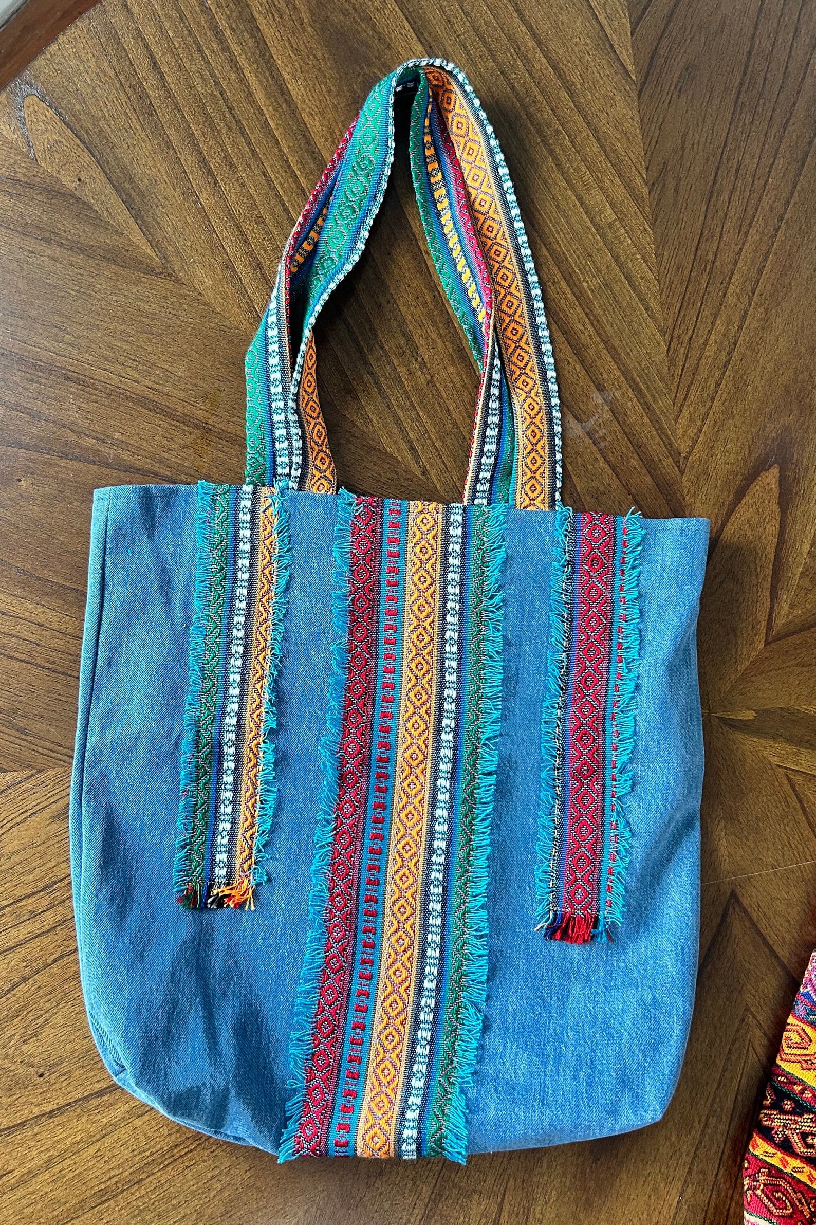Denim Tote Bag, Shoulder Bag, Handmade Bag, Traditional Texture Fabric ...