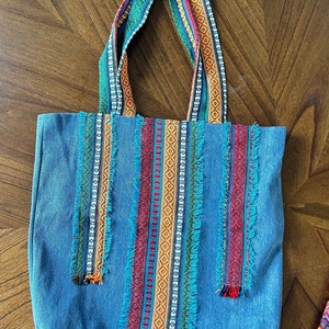 Denim Tote Bag, Shoulder Bag, Handmade Bag, Traditional Texture Fabric ...