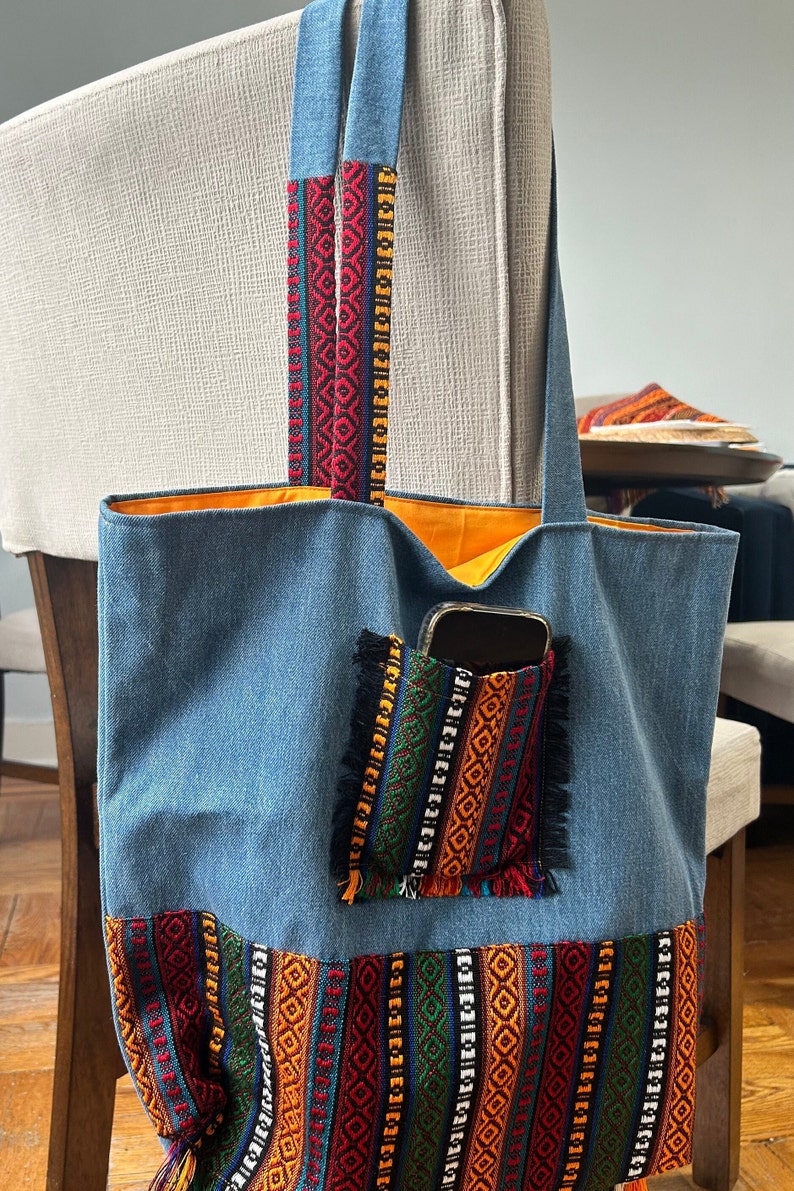 Denim Tote Bag, Shoulder Bag, Handmade Bag, Traditional Texture Fabric ...