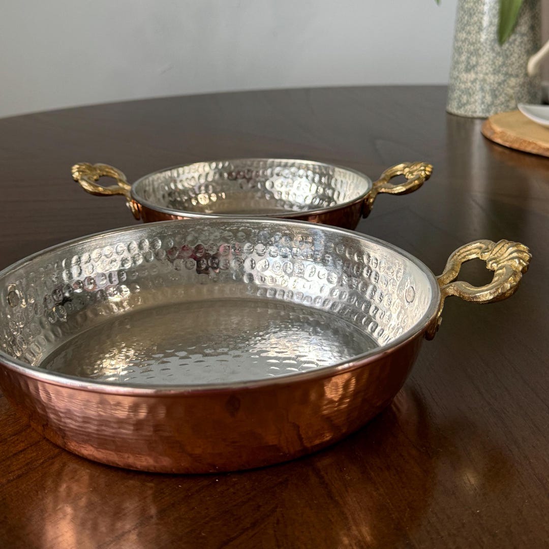 Hammered Copper Pan With Brass Handle, Kitchen Decoration, Handmade by ...