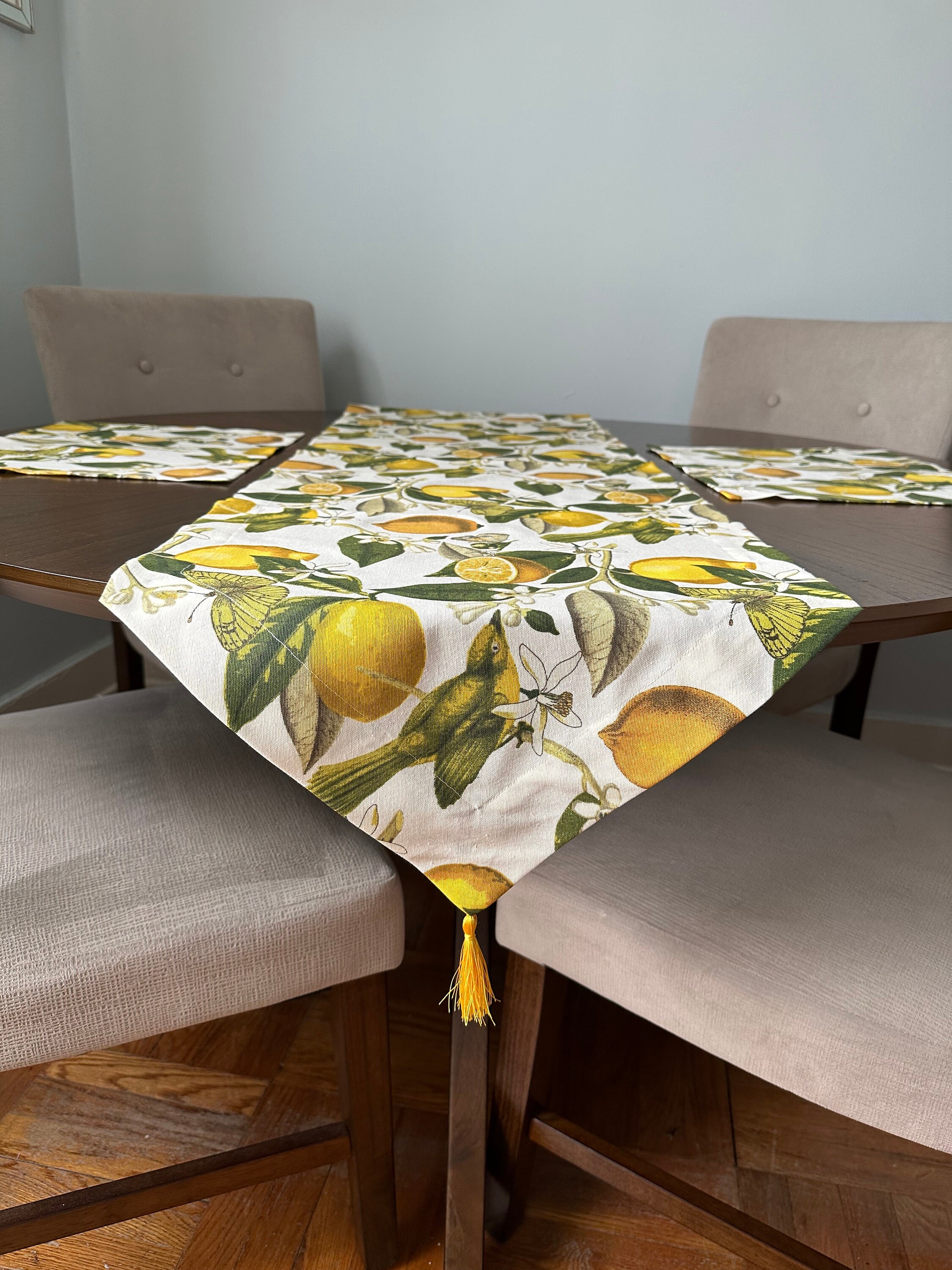 Lemon Table Runner Set With 4 Placemats Lemon Design Lemon - Etsy