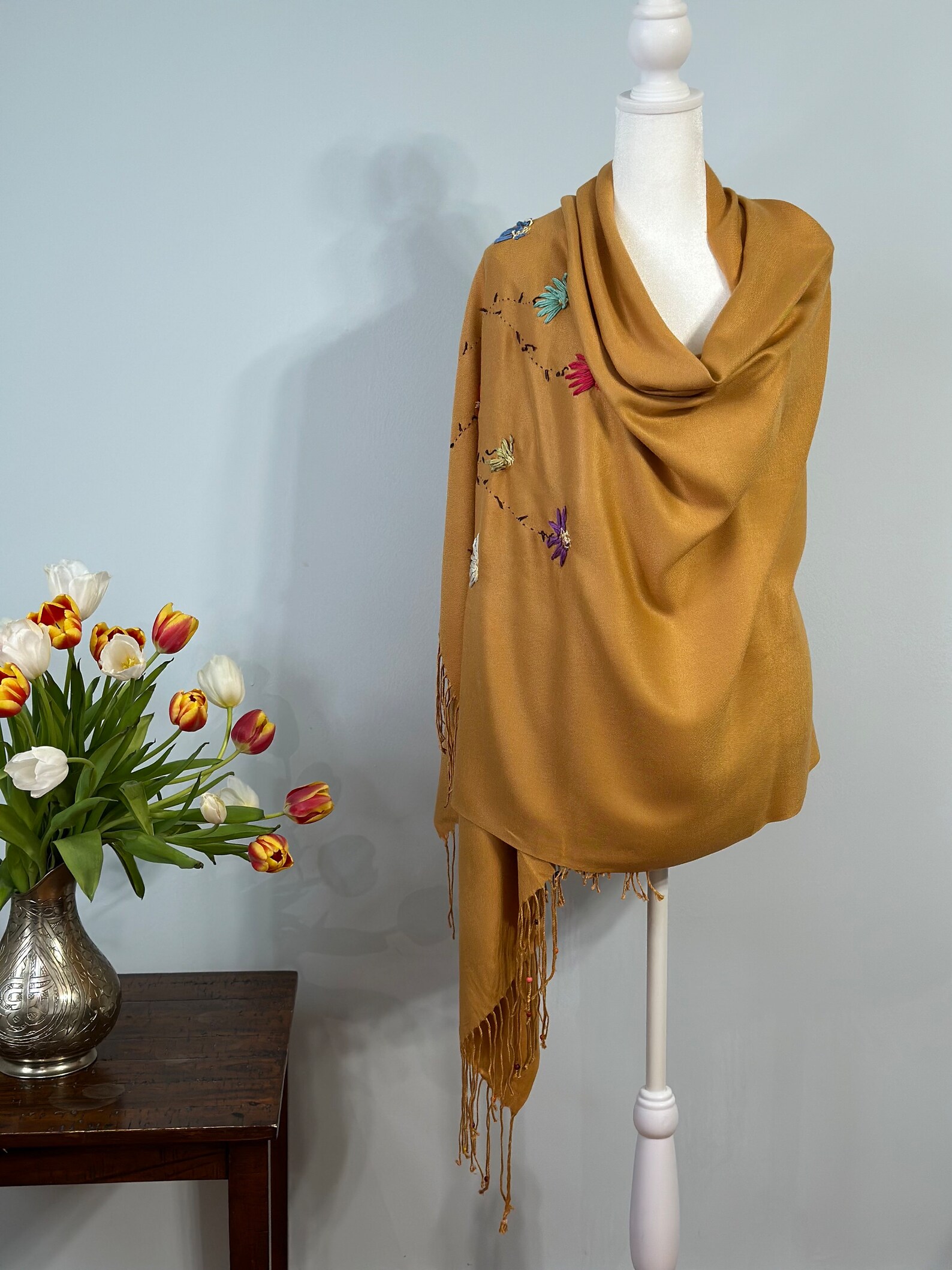 Embroidery Scarf Shawl Pashmina / Handmade - Etsy