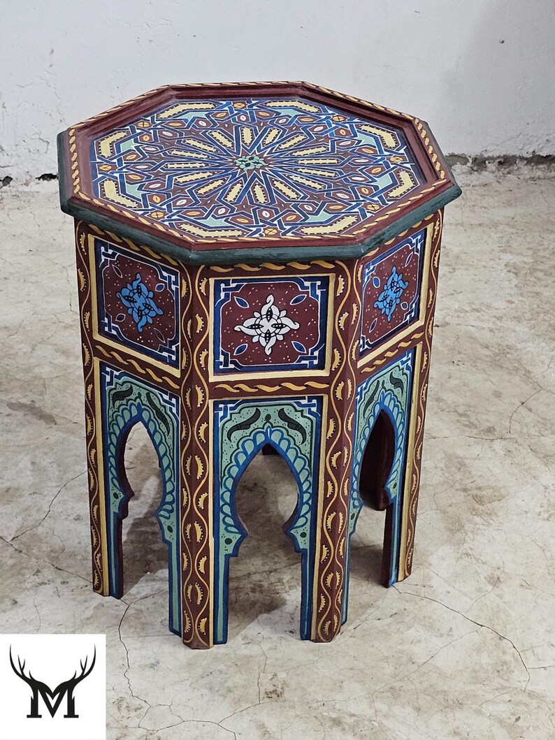 Handmade Moroccan Side Table: Octagonal Wood Coffee Table (50 X 42 Cm ...