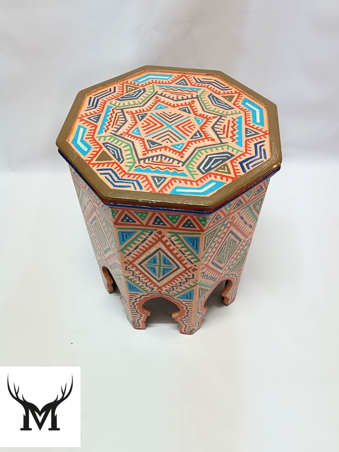 Moroccan Table Top, Octagonal Hand-painted Moroccan Wooden Side Table ...