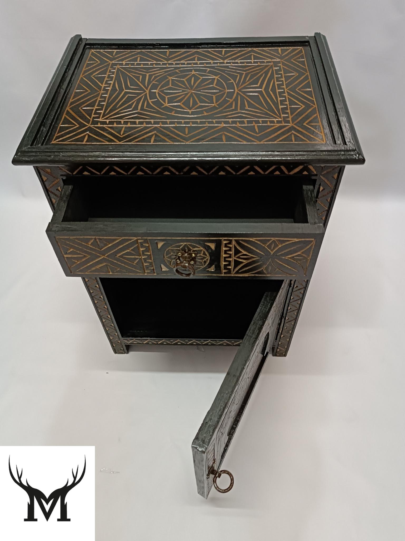 Hnadmade Handmade Moroccan Nightstand: Hand-carved Berber Wood Bedside ...