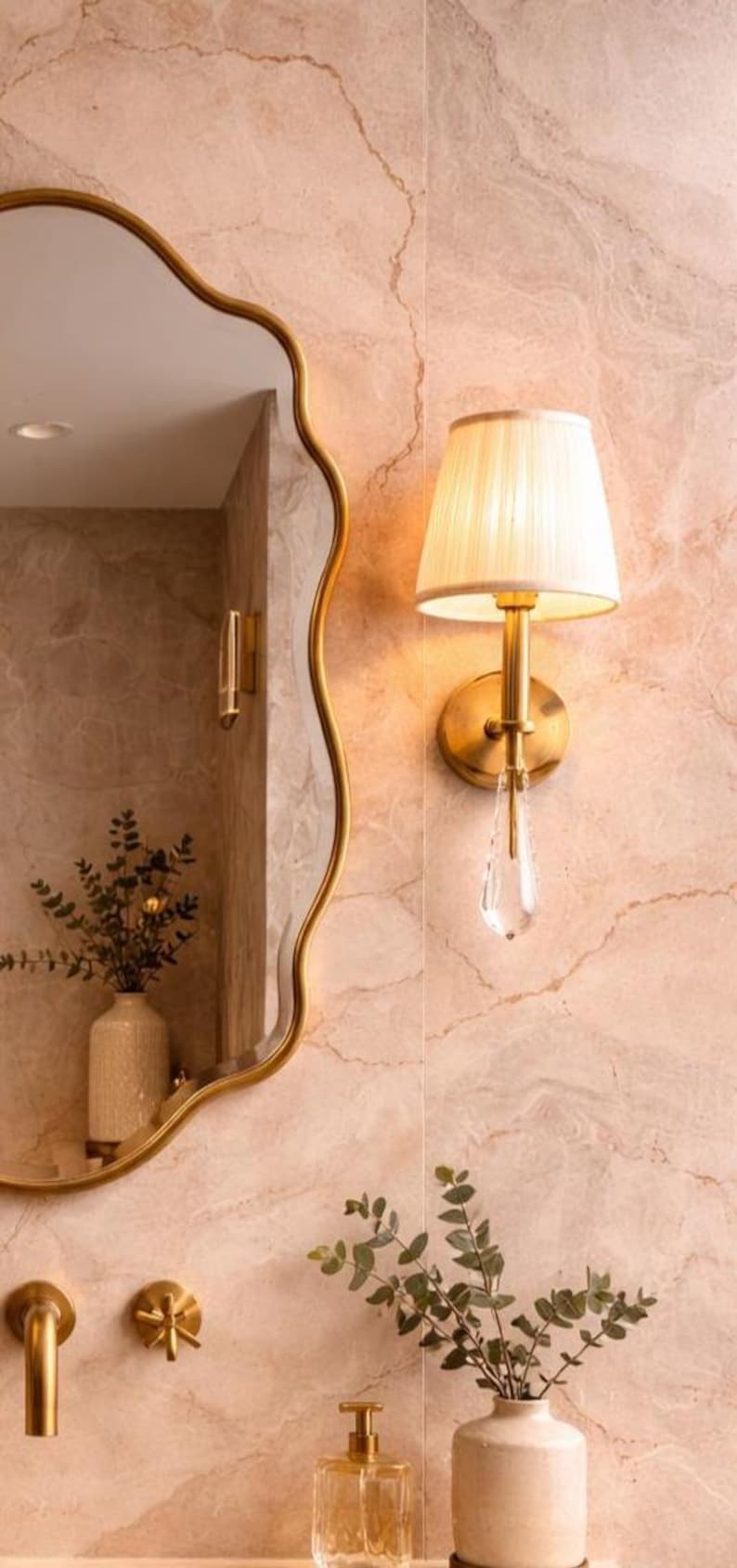 Luxury Scalloped Brass Mirror – Handmade Moroccan Shield Vanity Wall ...