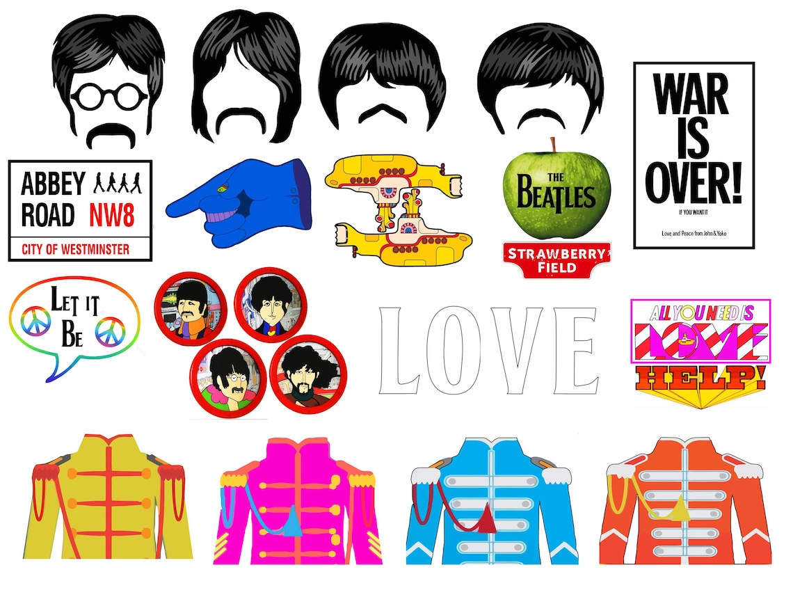 Beatles Party Photo Booth Props & Decorations – 26 Page Printable PDF ...