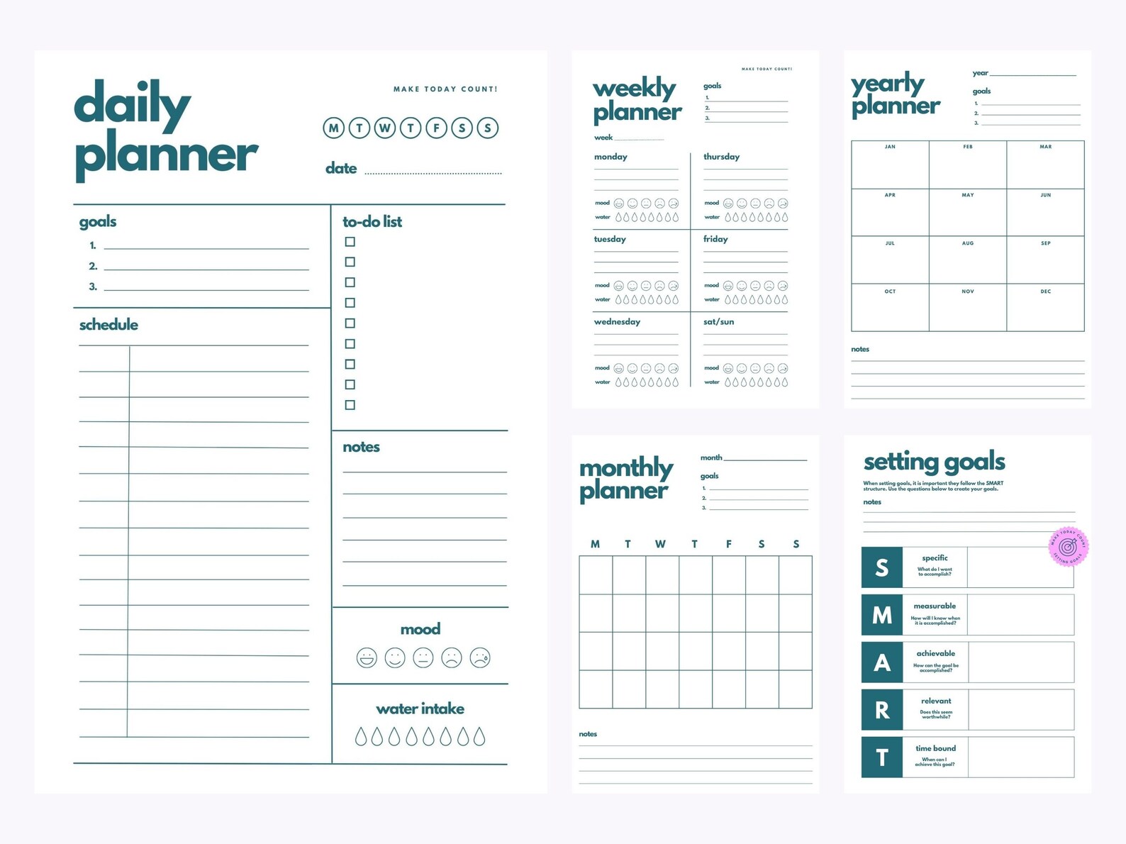 Productivity Planner Printable Calendar Bundle Daily Checklist - Etsy