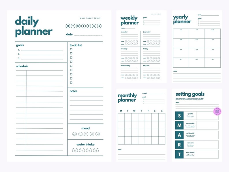 Productivity Planner Printable Calendar Bundle Daily Checklist - Etsy
