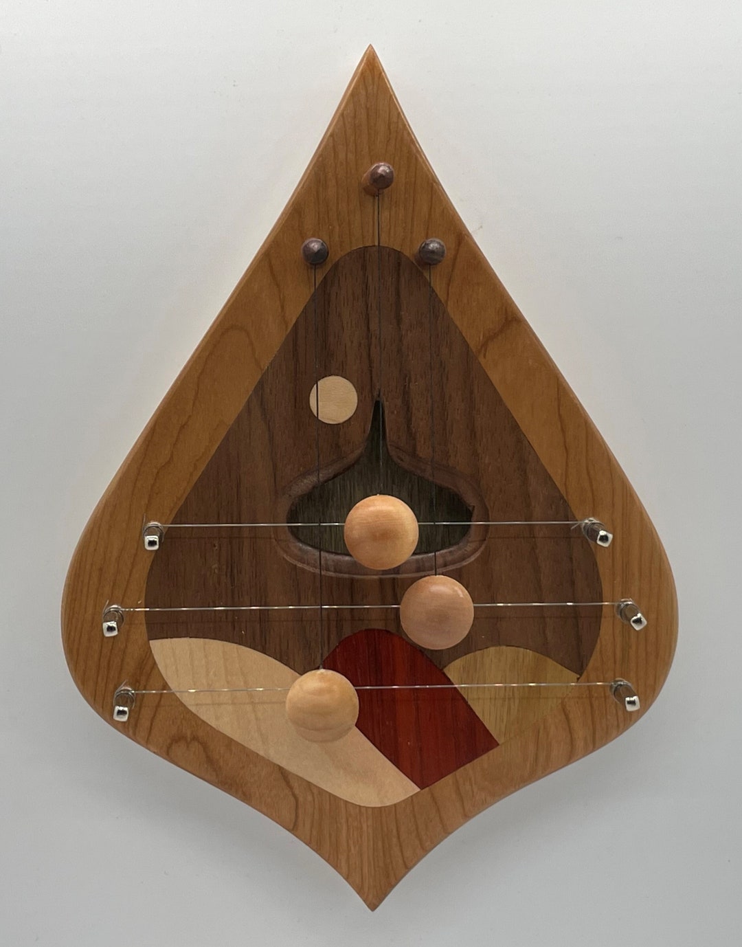 3 String Door Harp Cherry Border, Decorative Walnut Inlay. Made With ...