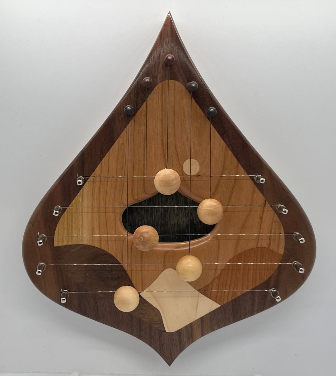 5 String Door Harp With Solid Walnut Border and Decorative Cherry Inlay ...