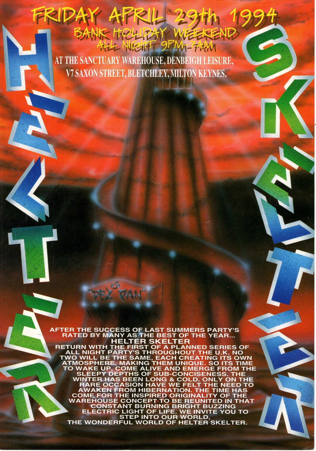 UK PARTY FLYER, Large ... Helter Skelter ... 1994 ... Original ... - Etsy