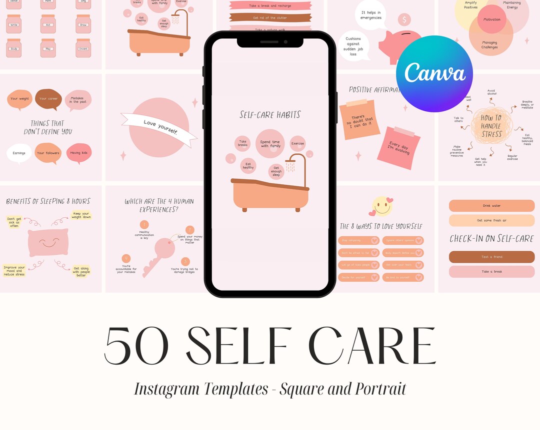 Self Care, Mental Health, Therapy Instagram Post Canva Templates ...