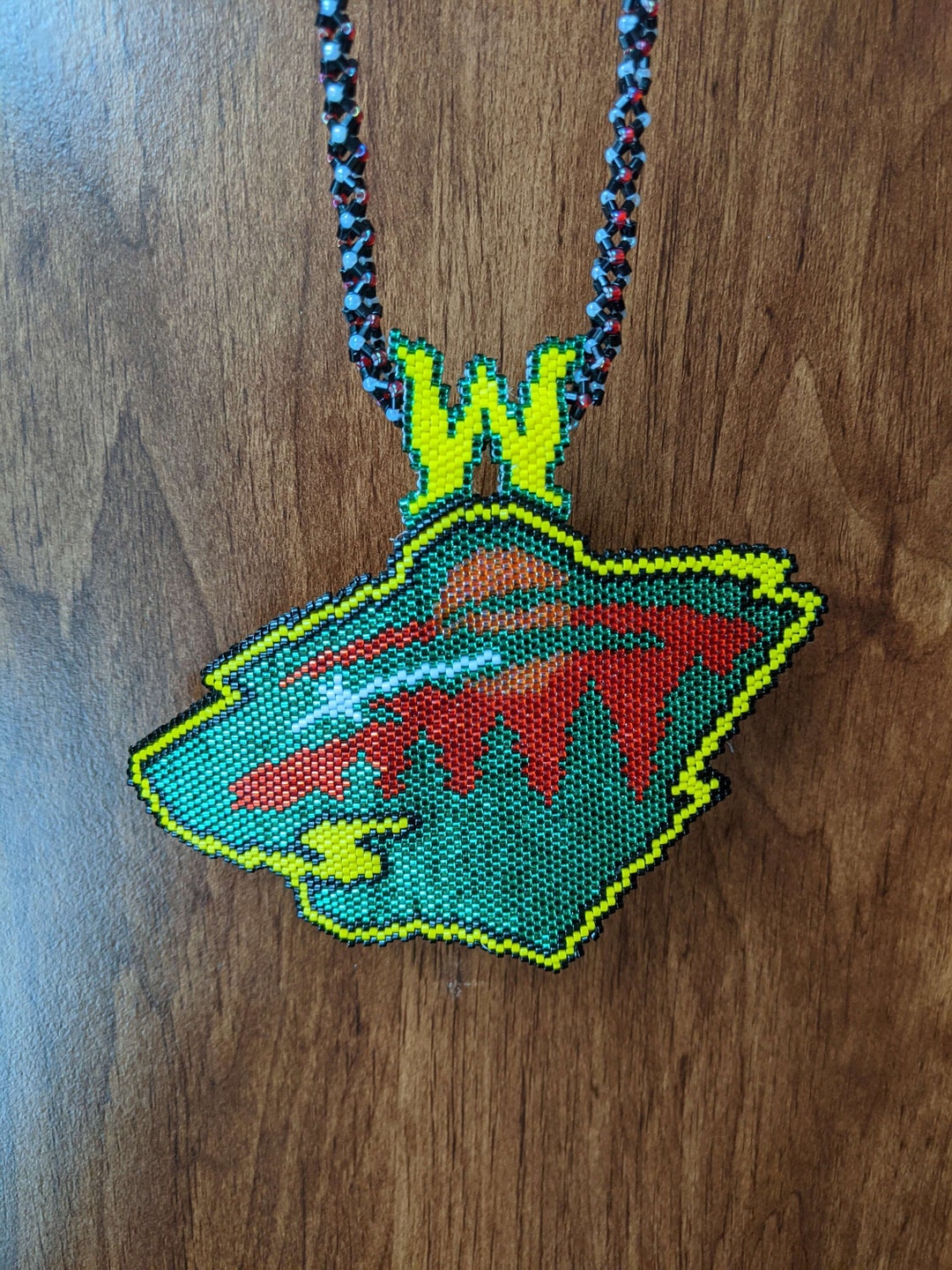 Mn Wild Hockey Double Sided Pendant Medallion Beaded Necklace - Etsy