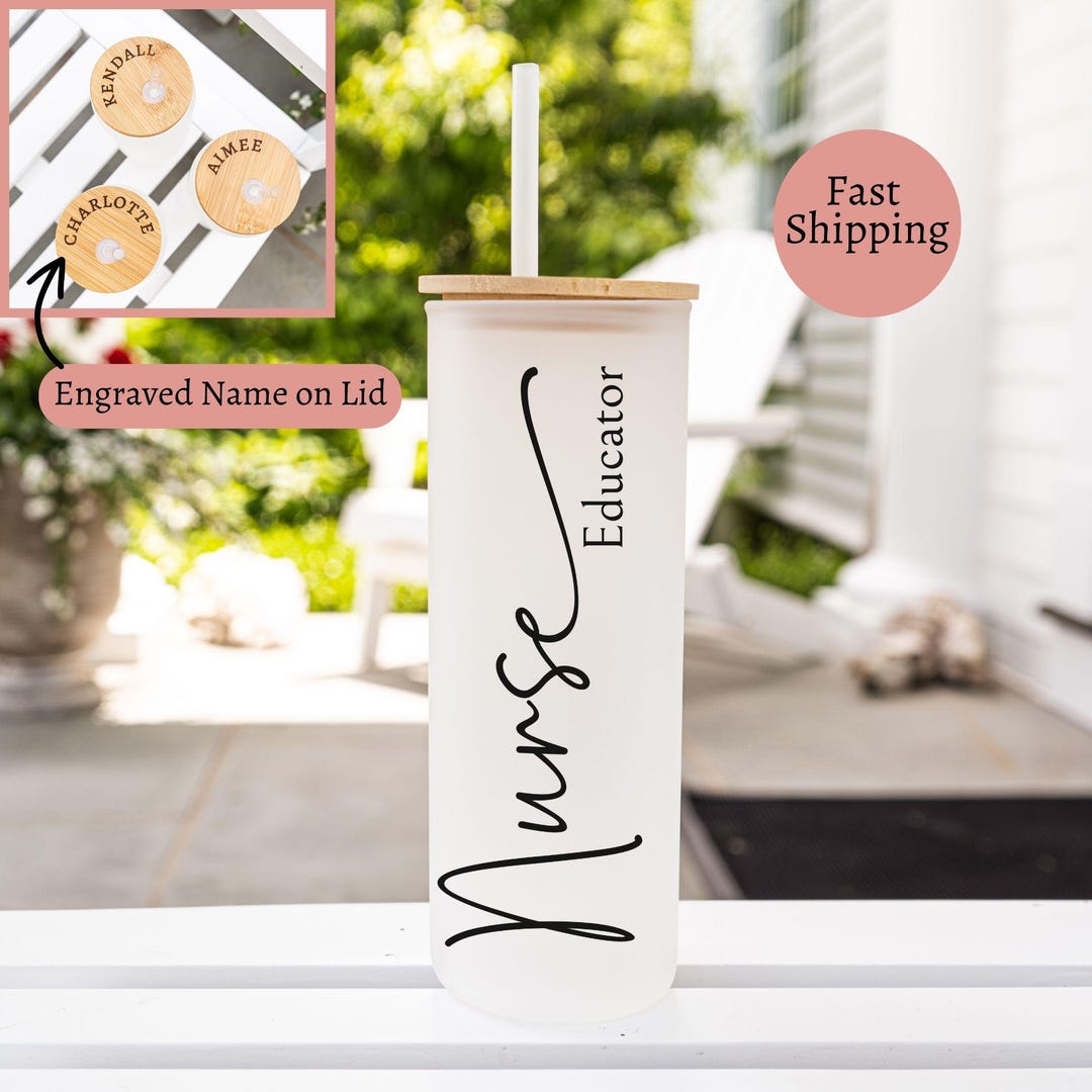 Personalized Nurse Educator Coffee Glass Cup With Engraved Name on Lid ...